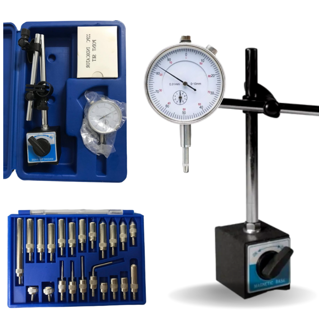 Kit Relogio Comparador 0,01 0-10mm Com Base Magnética Articulada ...